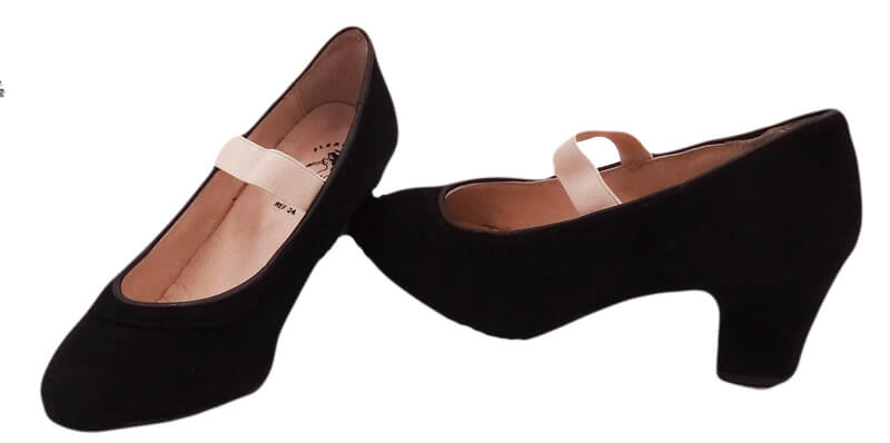 BLACK SUEDE SHOE WITH ELASTIC AND CHAPA - Pimiento Salsa