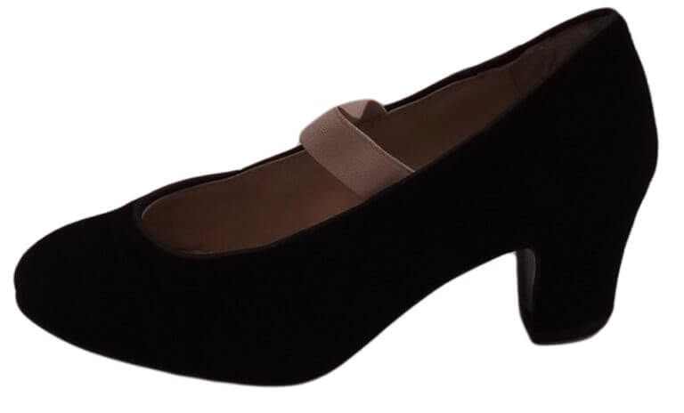 BLACK SUEDE SHOE WITH ELASTIC AND CHAPA - Pimiento Salsa