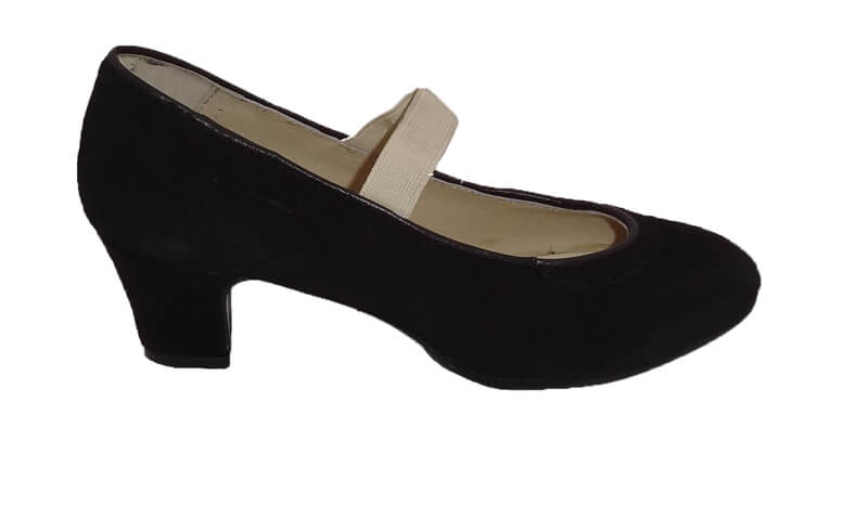 BLACK SUEDE SHOE WITH ELASTIC AND CHAPA - Pimiento Salsa